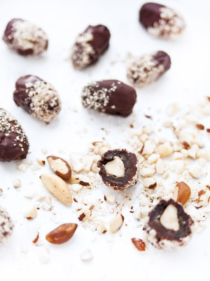 Chocolate Covered Dates with Brazil Nuts