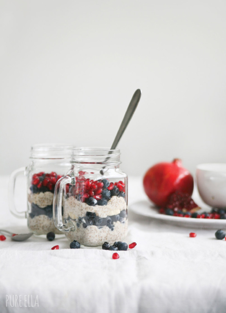 Blueberry + Pomegranate Chia Oats Breakfast Parfaits