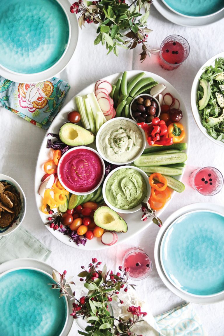 Veggie Platter with 3 Hummus Recipes